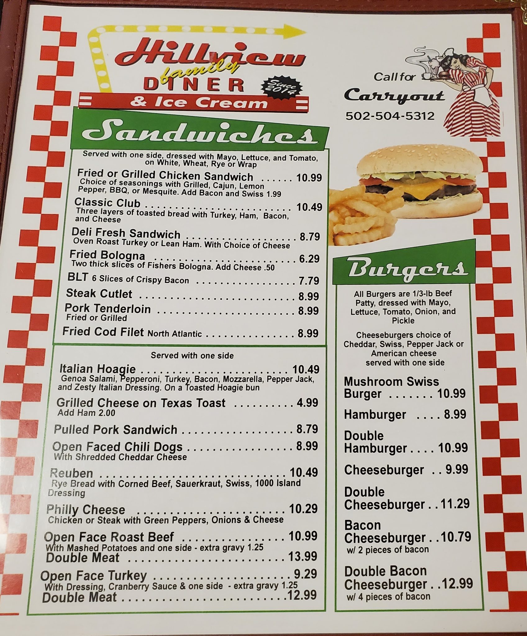 Hillview Family Diner and Ice Cream Menu (updated June 2026)